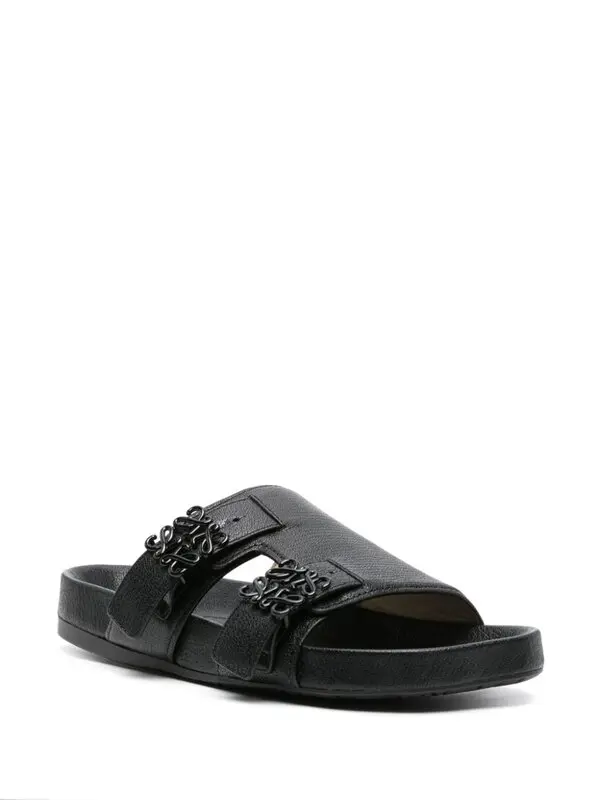 Loewe Anagram-buckle Leather Slides - Black