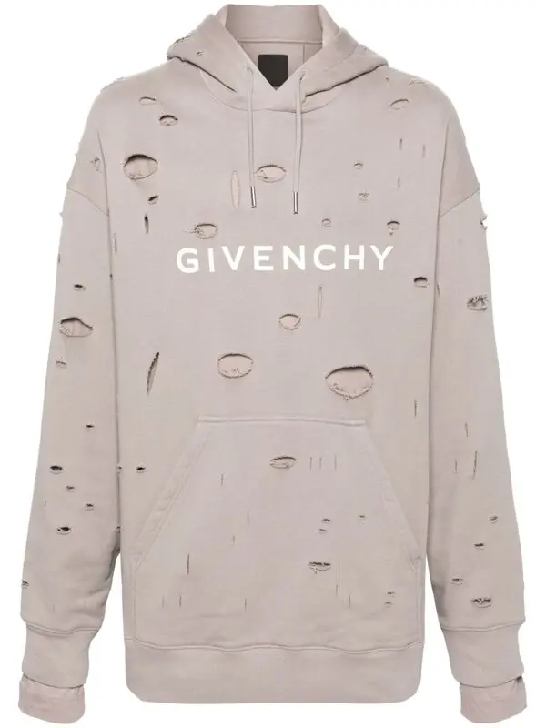 Givenchy Logo-print Ripped Hoodie - Grey