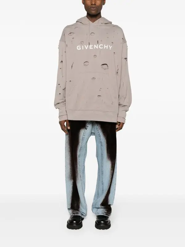 Givenchy Logo-print Ripped Hoodie - Grey