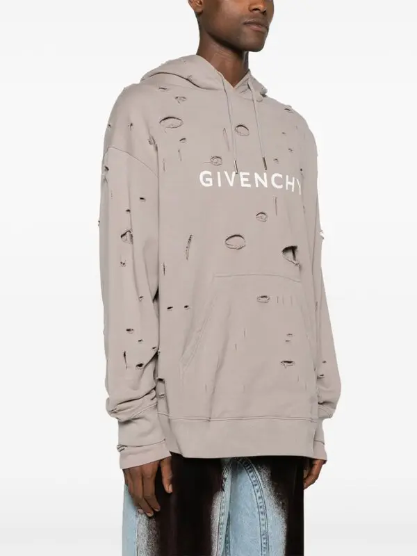 Givenchy Logo-print Ripped Hoodie - Grey