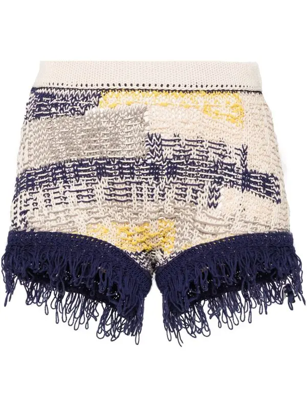 Sportmax Intarsia-knit Mini Shorts - Neutrals
