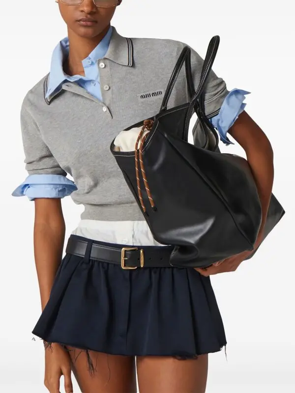 Miu Miu Stripe Detail Cropped Polo Top - Grey
