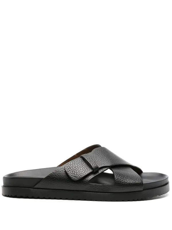 DOUCAL'S Leather Crossover-straps Slides - Black