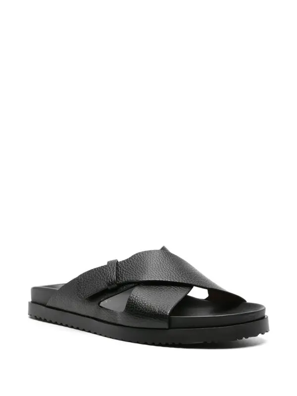 DOUCAL'S Leather Crossover-straps Slides - Black