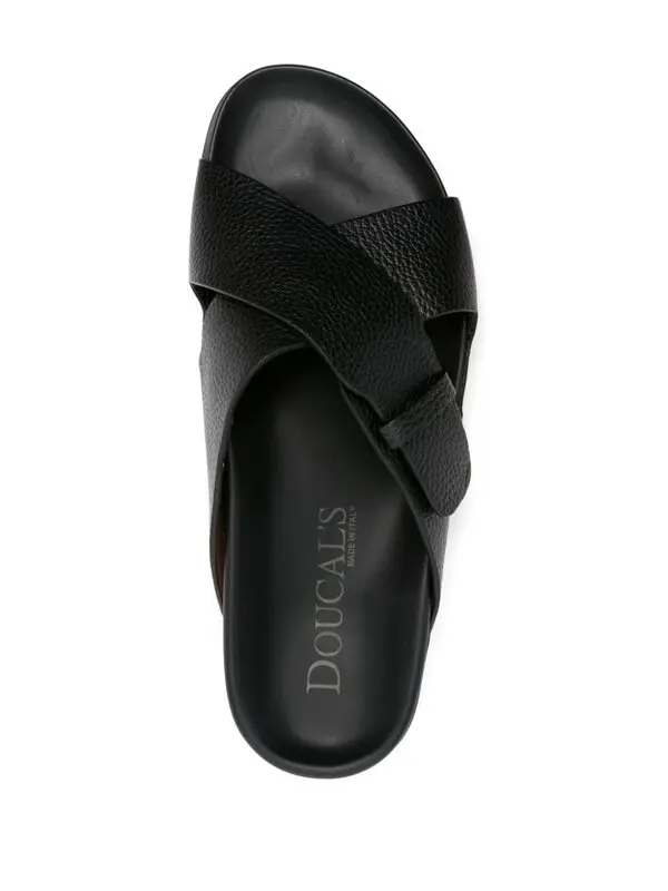 DOUCAL'S Leather Crossover-straps Slides - Black