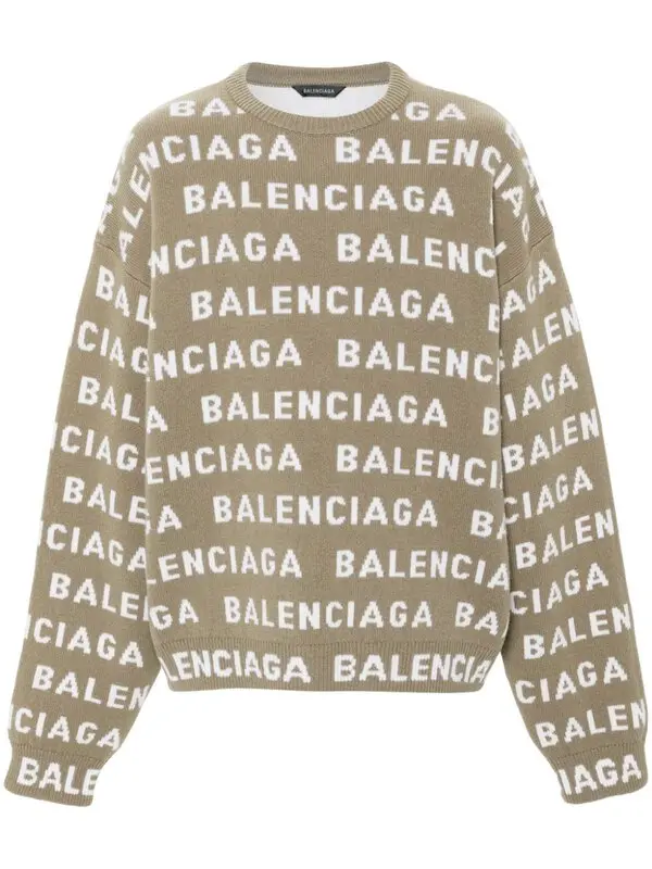 Balenciaga Logo-intarsia Sweater - Neutrals