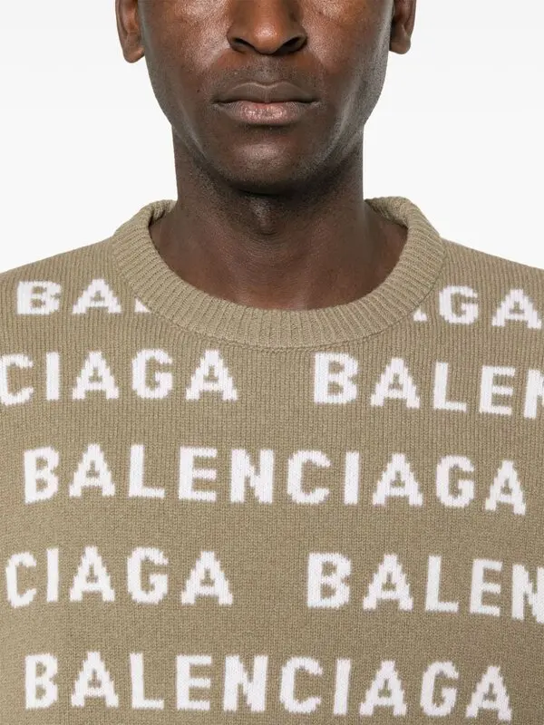 Balenciaga Logo-intarsia Sweater - Neutrals