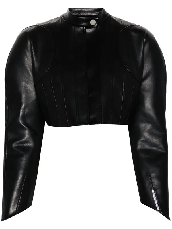 ALEKSANDRE AKHALKATSISHVILI Shoulder-pads Cropped Biker Jacket - Black