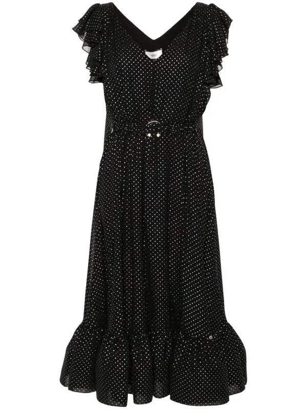 NISSA Polka-dot Belted Midi Dress