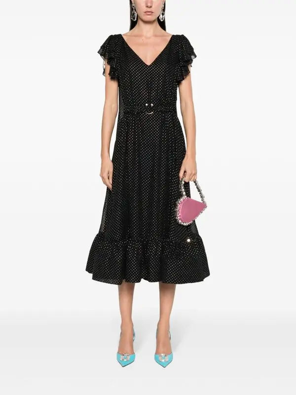 NISSA Polka-dot Belted Midi Dress