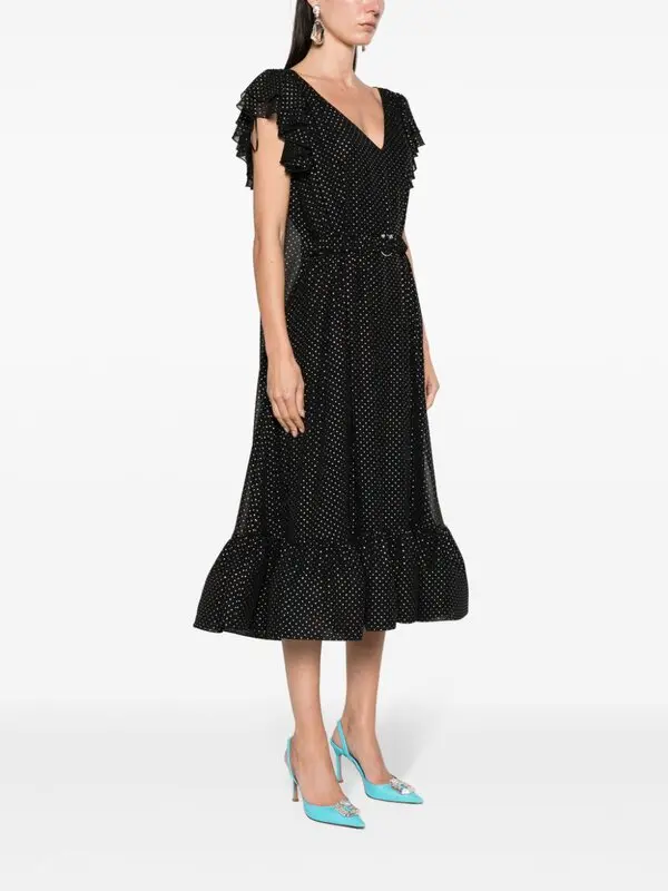 NISSA Polka-dot Belted Midi Dress