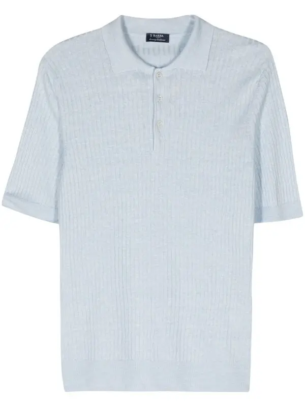 BARBA NAPOLI Short-sleeve Ribbed Polo Shirt - Blue