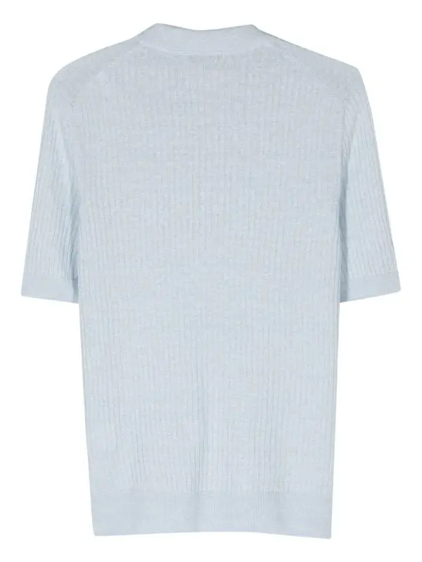 BARBA NAPOLI Short-sleeve Ribbed Polo Shirt - Blue