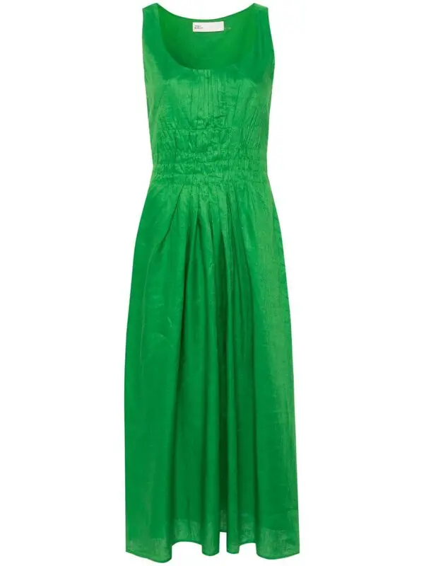 Tory Burch Pleated Linen Dress In Green - 55% Off | Editorialist