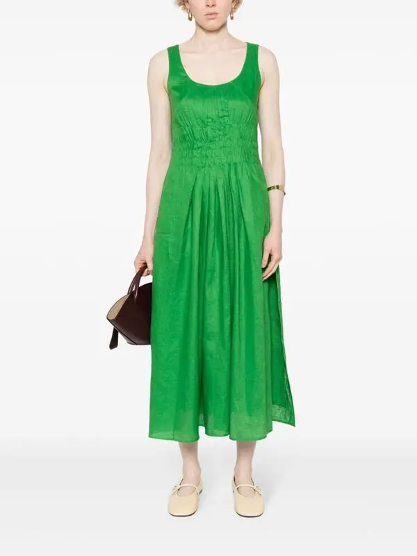 Tory Burch Pleated Linen Dress In Green - 55% Off | Editorialist