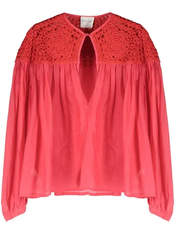 FORTE_FORTE Crochet Panel Long Sleeve Blouse
