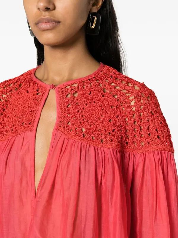 FORTE_FORTE Crochet Panel Long Sleeve Blouse