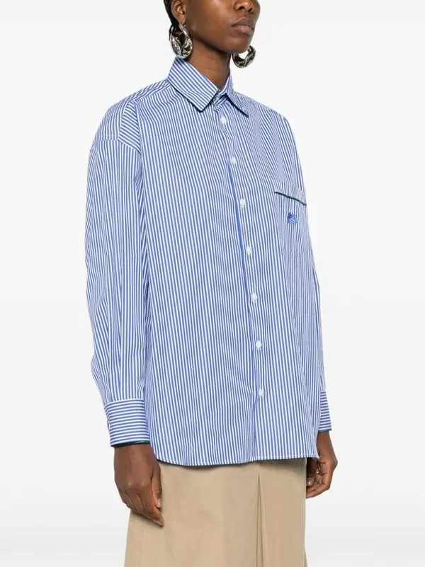 Etro Logo-embroidered Striped Shirt - Blue