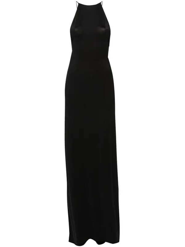 Coperni Stretch Jersey Halterneck Maxi Dress With Triangle Plaque