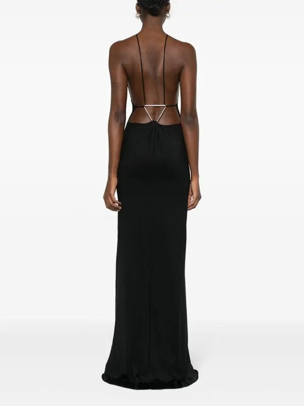 Coperni Stretch Jersey Halterneck Maxi Dress With Triangle Plaque