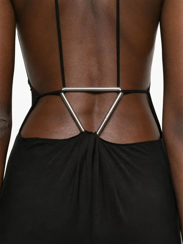 Coperni Stretch Jersey Halterneck Maxi Dress With Triangle Plaque