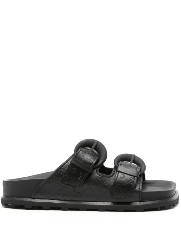 MARINE SERRE Monogram-embossed Leather Slides - Black