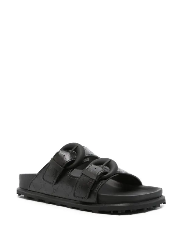 MARINE SERRE Monogram-embossed Leather Slides - Black