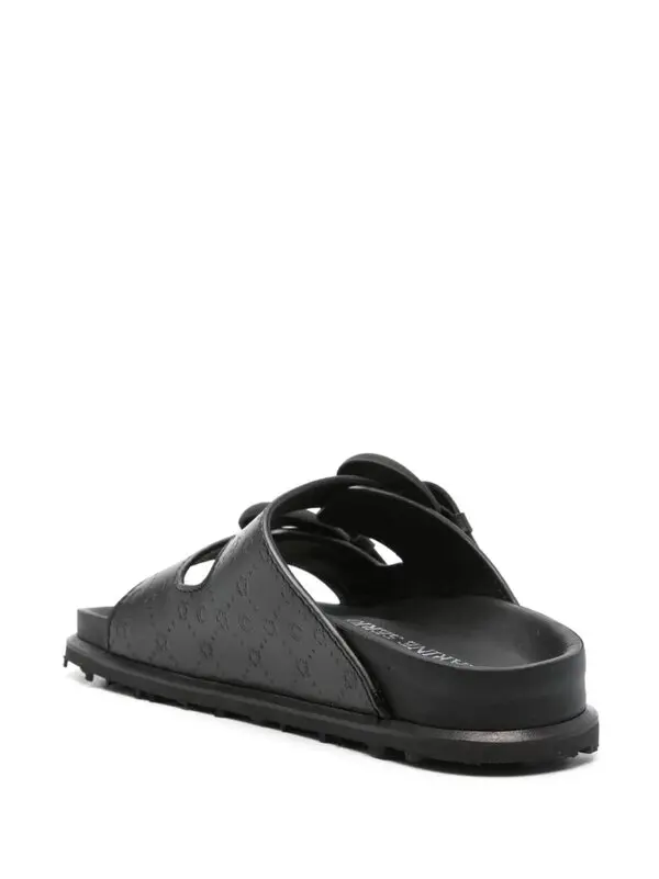 MARINE SERRE Monogram-embossed Leather Slides - Black