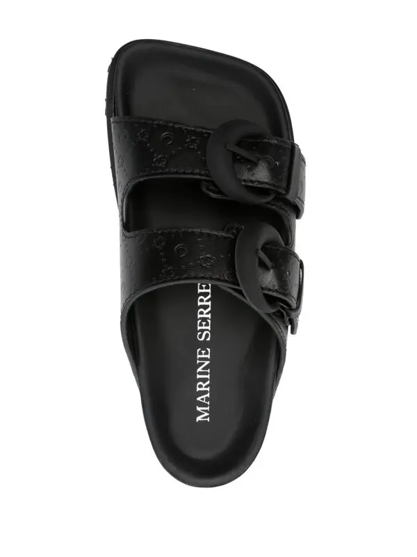 MARINE SERRE Monogram-embossed Leather Slides - Black
