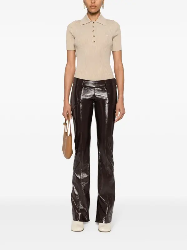COURREGES Logo-patch Ribbed Polo Top - Neutrals