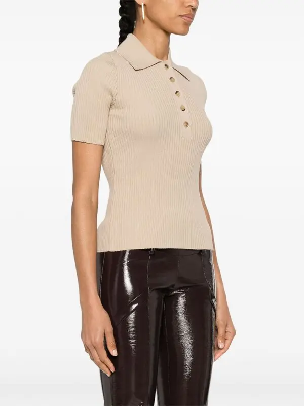 COURREGES Logo-patch Ribbed Polo Top - Neutrals