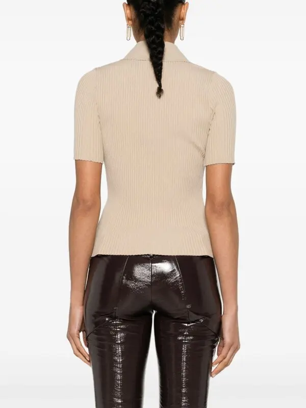 COURREGES Logo-patch Ribbed Polo Top - Neutrals