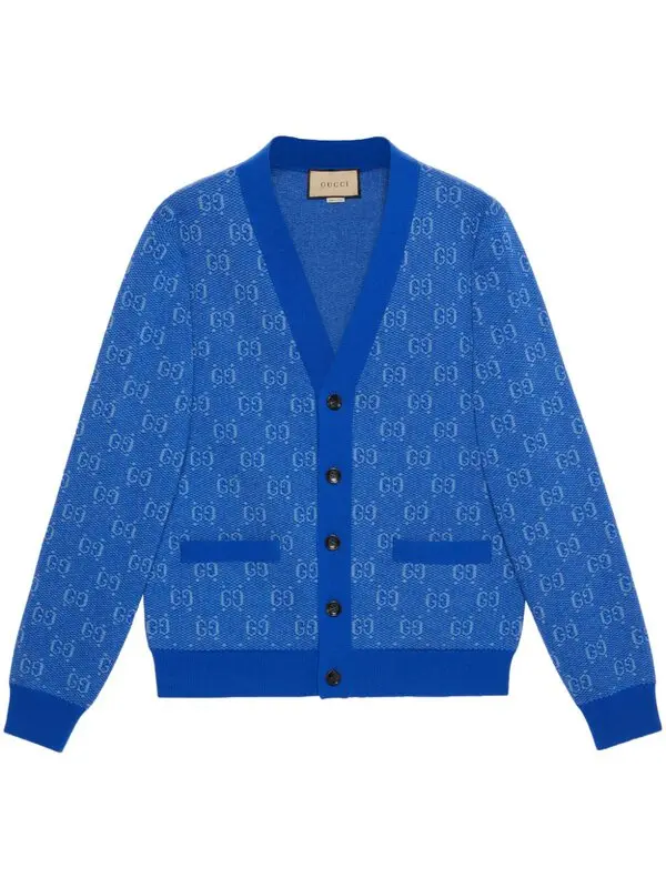 GUCCI グッチ　GG柄　水色 ジャガードカーディガン Gucci Gg Jacquard Wool Cardigan - Blue | Editorialist