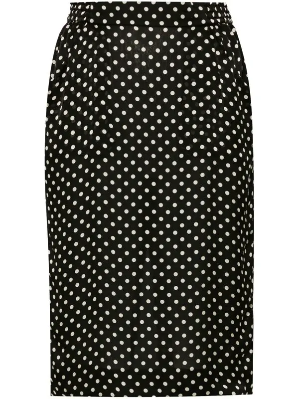 Saint Laurent Polka-dot Silk Midi Skirt - Black