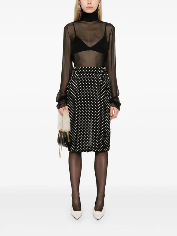 Saint Laurent Polka-dot Silk Midi Skirt - Black
