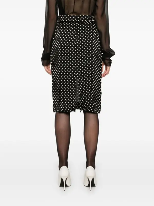 Saint Laurent Polka-dot Silk Midi Skirt - Black