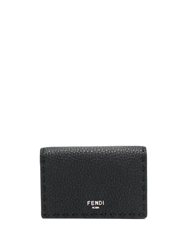 Fendi Logo-print Grained-leather Wallet - Black