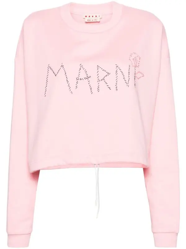 Marni Logo-embroidered Cropped Sweatshirt - Pink