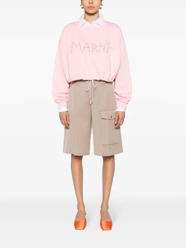 Marni Logo-embroidered Cropped Sweatshirt