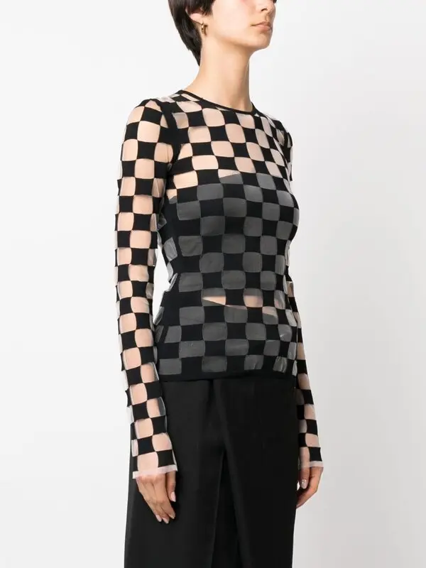 Sportmax Checkerboard-print Long-sleeve Top