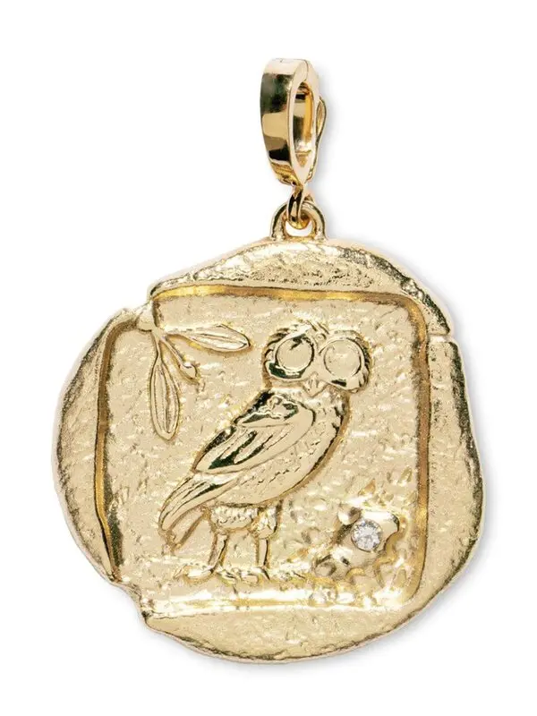 AZLEE 18kt Yellow Owl Of Athena Diamond Pendant Charm - Gold