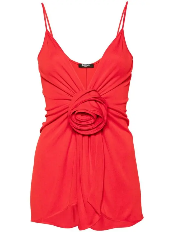 Balmain Floral-appliqué Plunge Tank Top