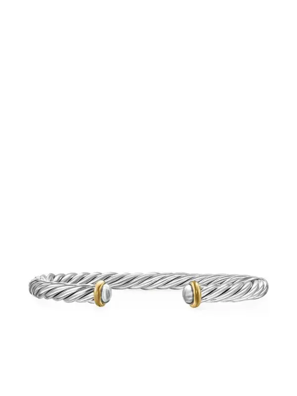 David Yurman 14k Yellow Gold And Sterling Cable Cuff Bracelet - Silver
