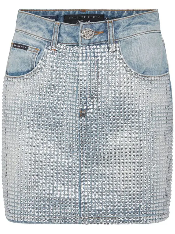 Philipp Plein Crystal-embellished Denim Miniskirt - Blue