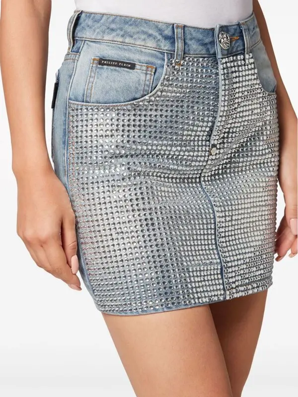 Philipp Plein Crystal-embellished Denim Miniskirt