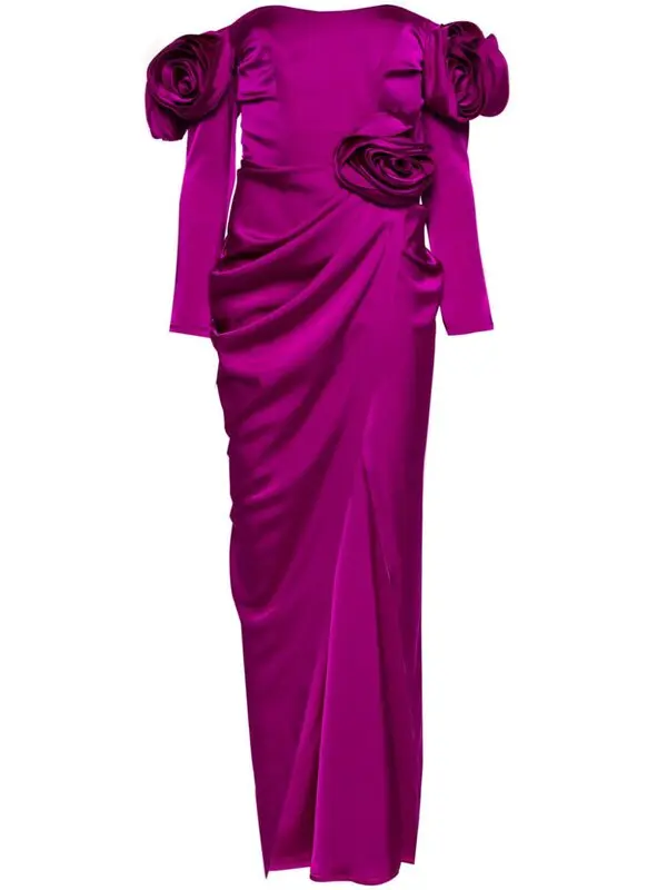 ANA RADU Floral-appliqué Satin Gown - Purple
