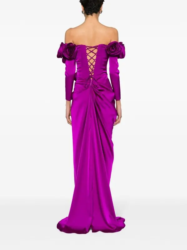 ANA RADU Floral-appliqué Satin Gown - Purple