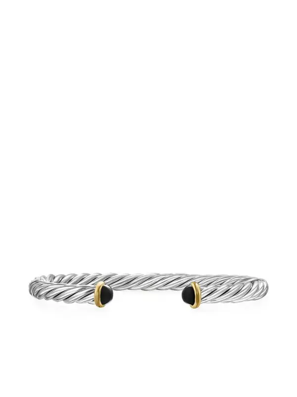 David Yurman 14kt Yellow Gold And Sterling Cable Cuff Bracelet - Silver