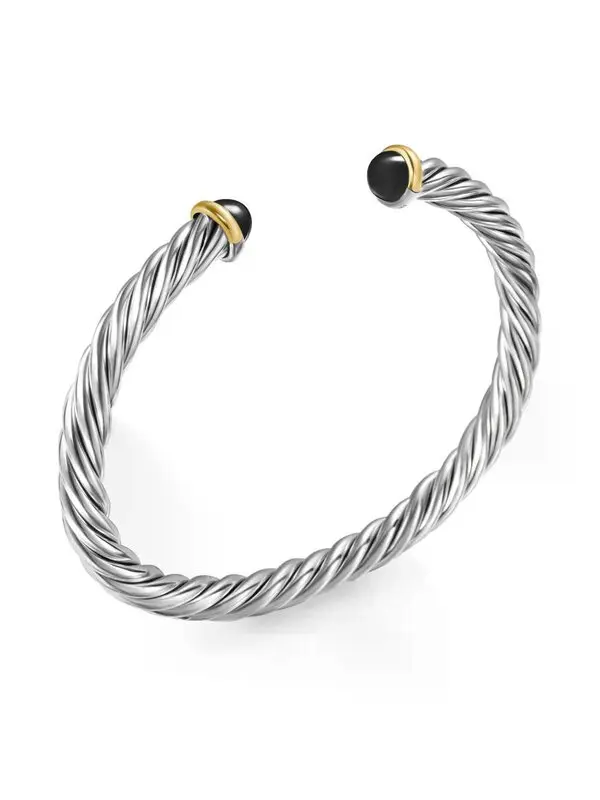 David Yurman 14kt Yellow Gold And Sterling Cable Cuff Bracelet - Silver