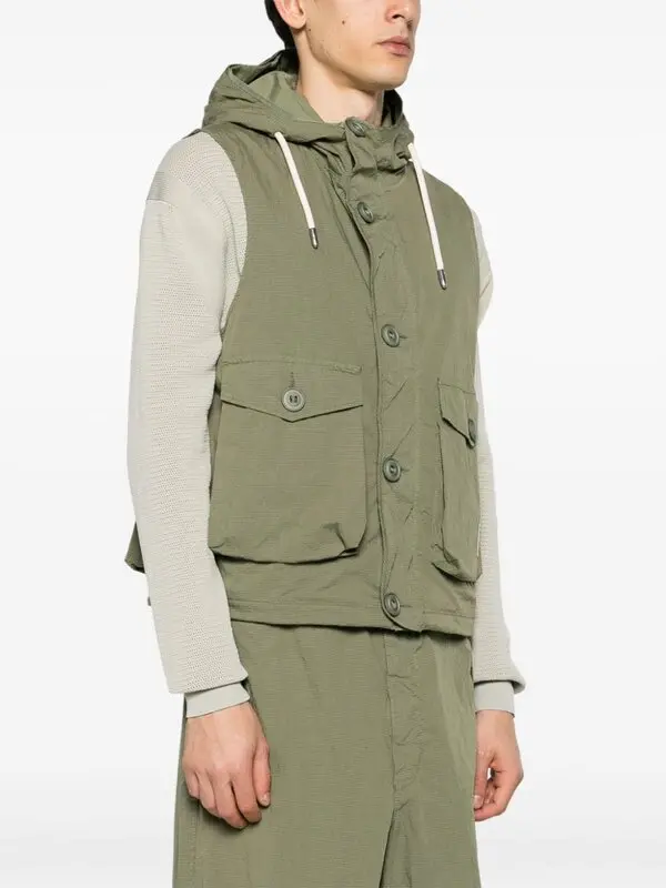 Emporio Armani Hooded Ripstop Gilet - Green
